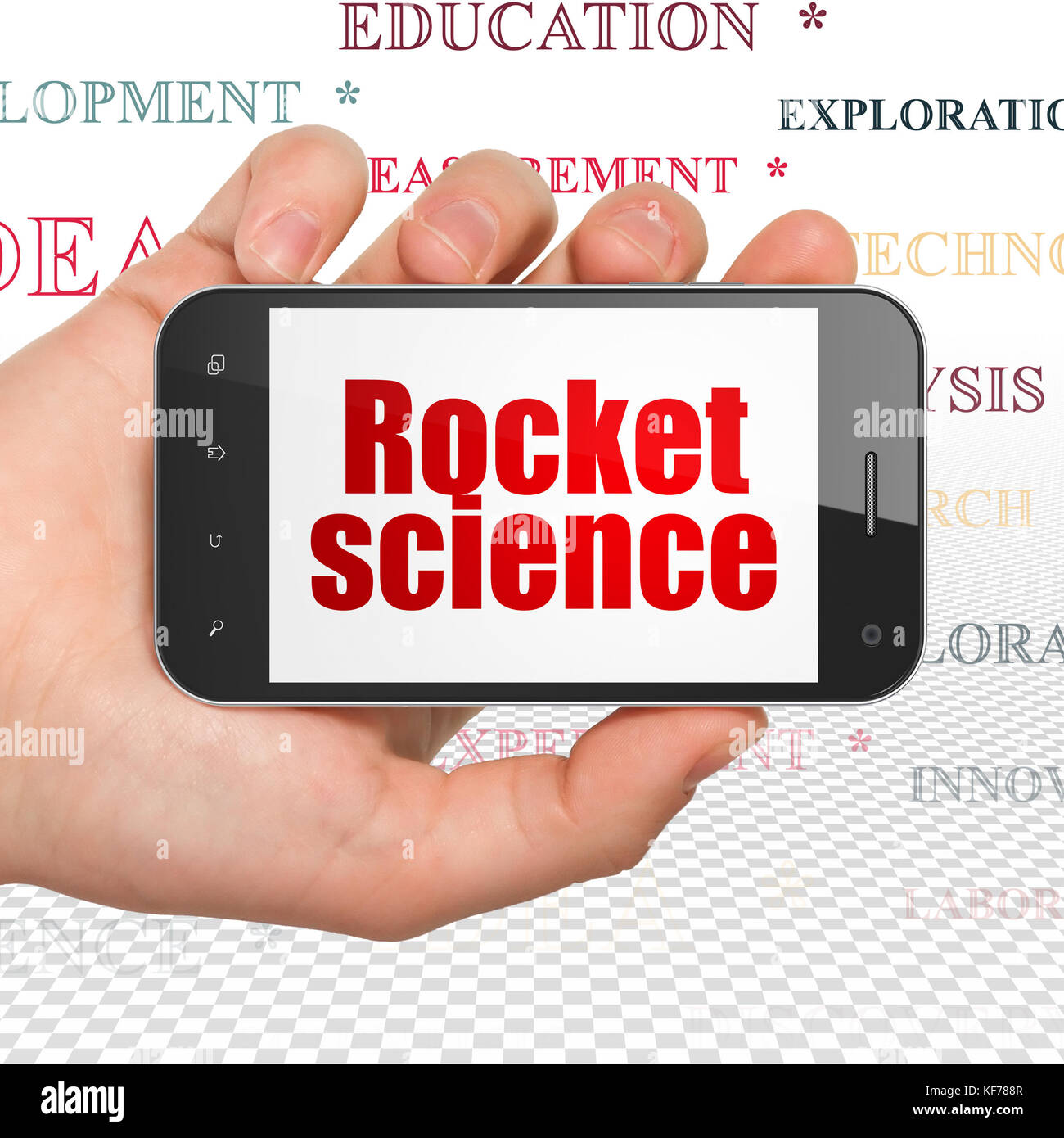 Science concept: Hand Holding Smartphone with Rocket Science on display ...