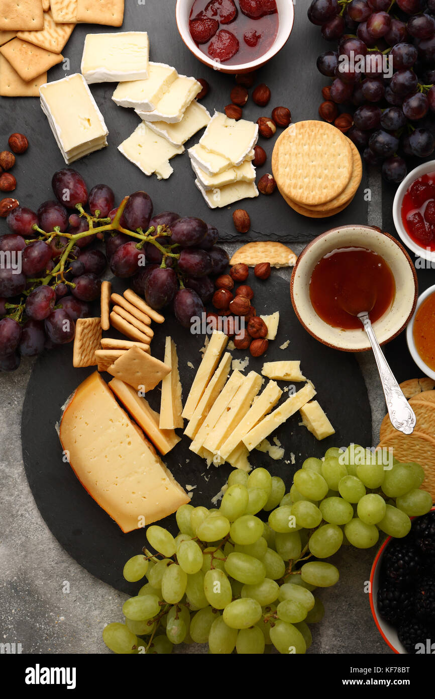 Cheese platter on slate Stock Photo - Alamy