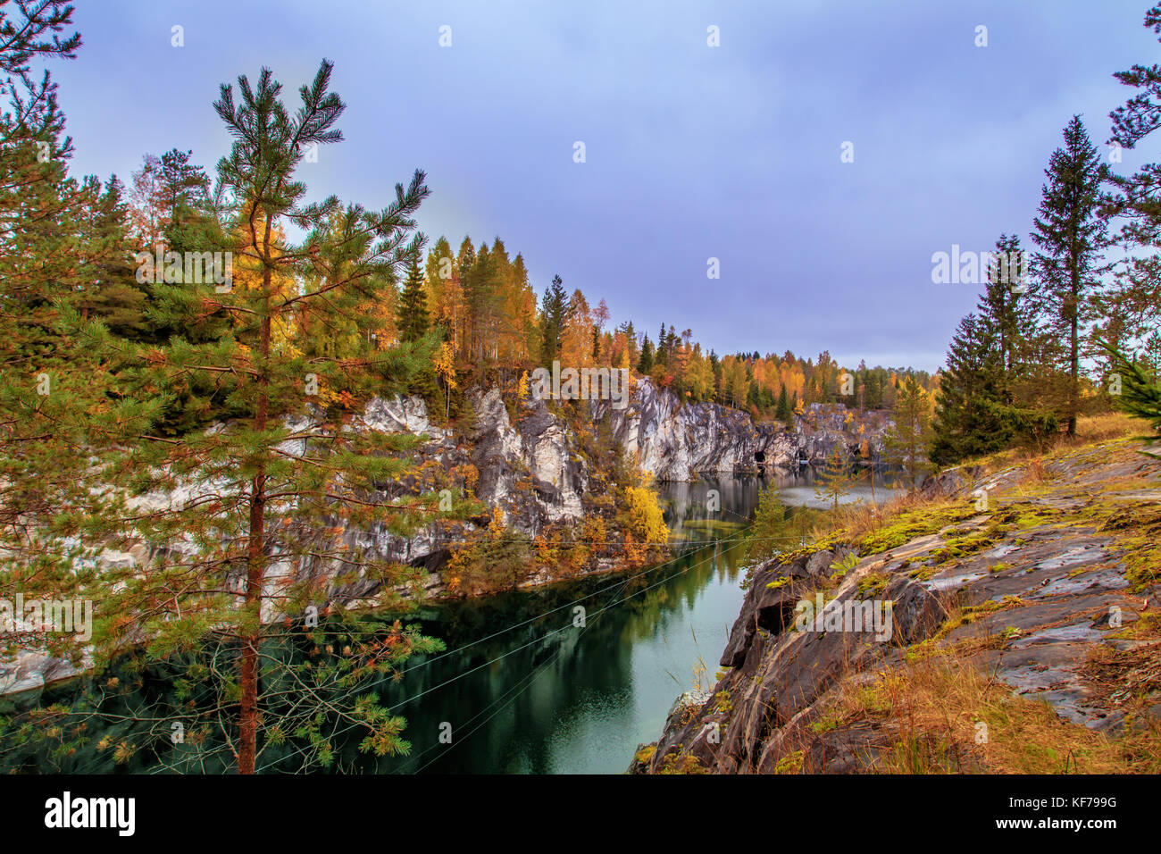 Abandoned marble canyon in the mountain park of Ruskeala, Karelia ...