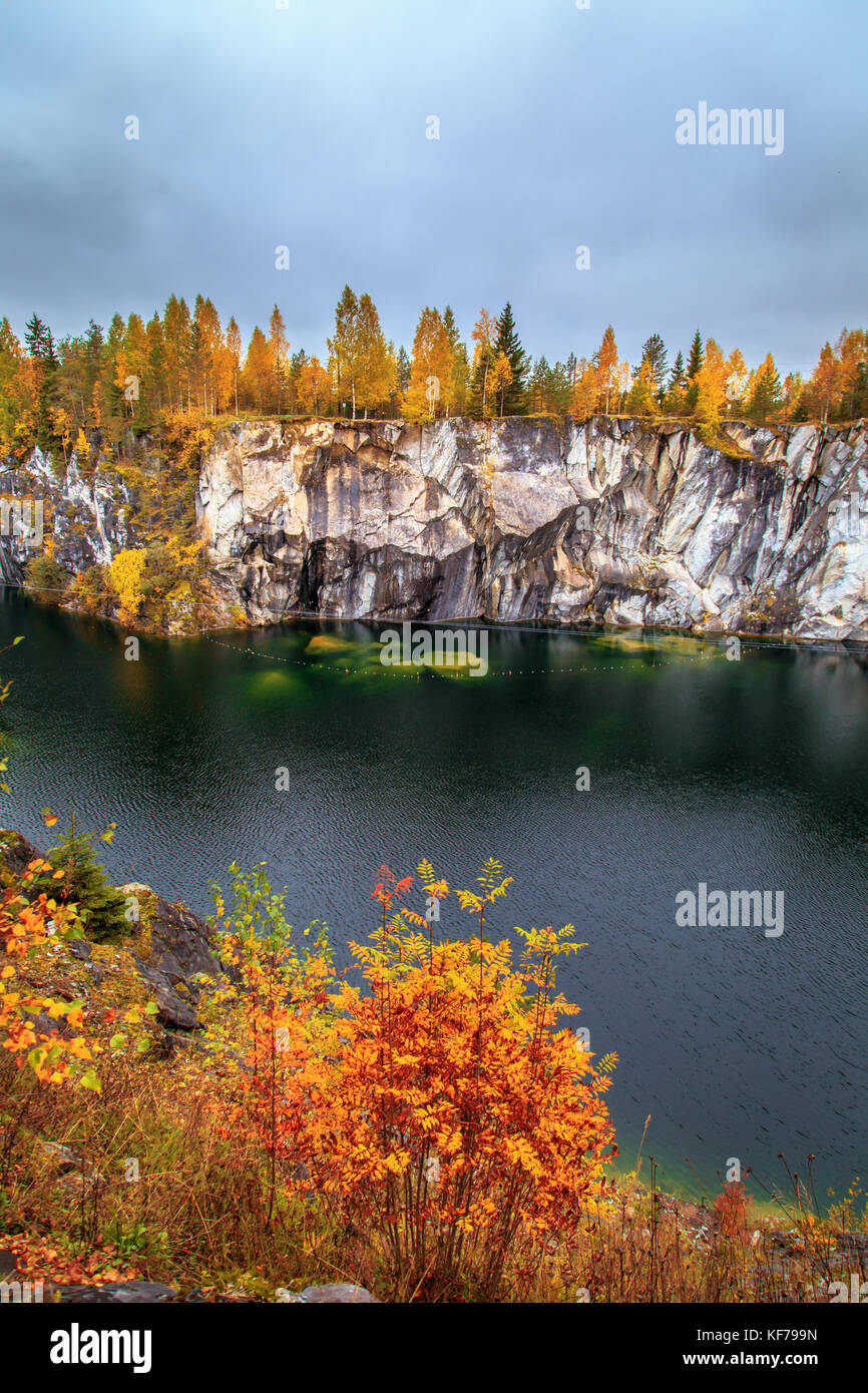 Abandoned marble canyon in the mountain park of Ruskeala, Karelia ...