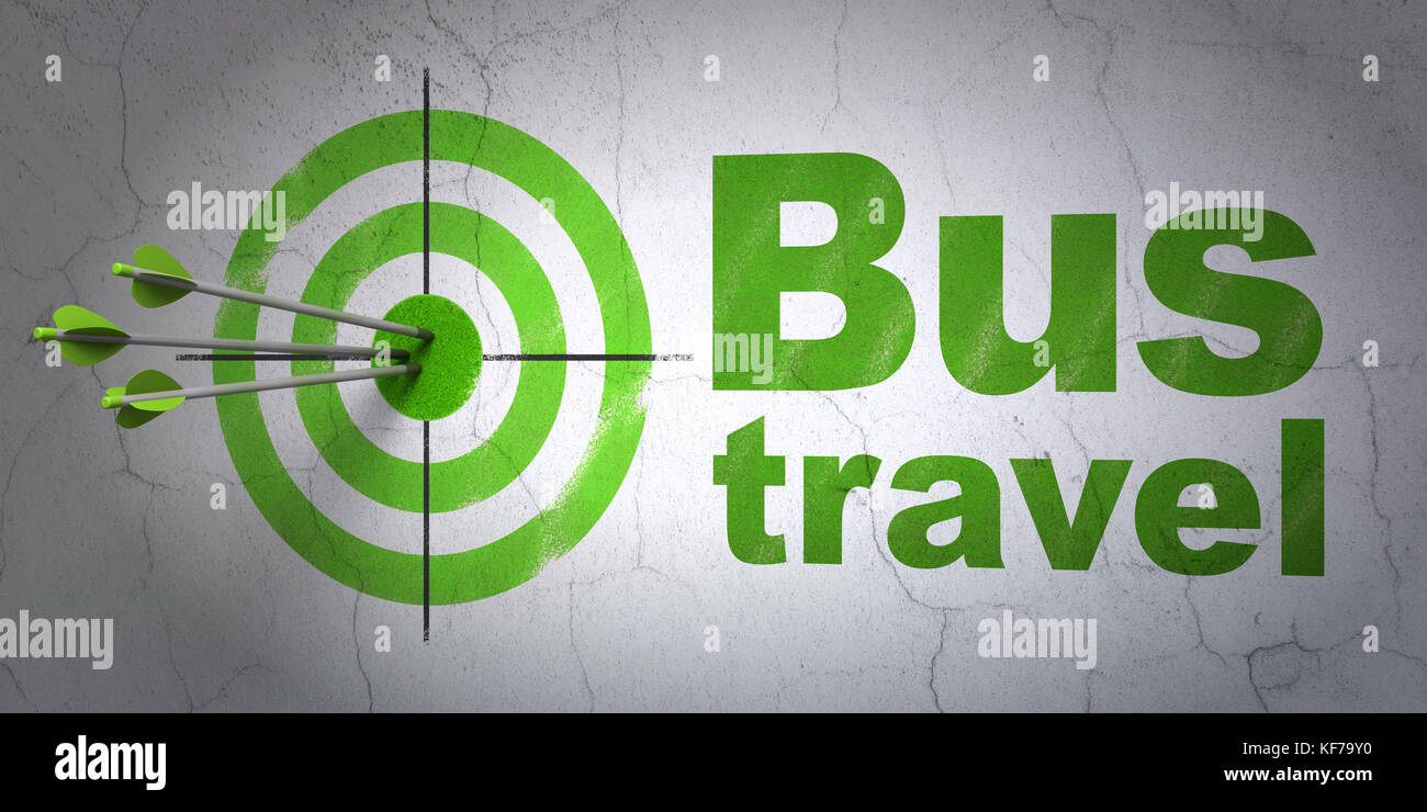 Tourism concept: target and Bus Travel on wall background Stock Photo ...