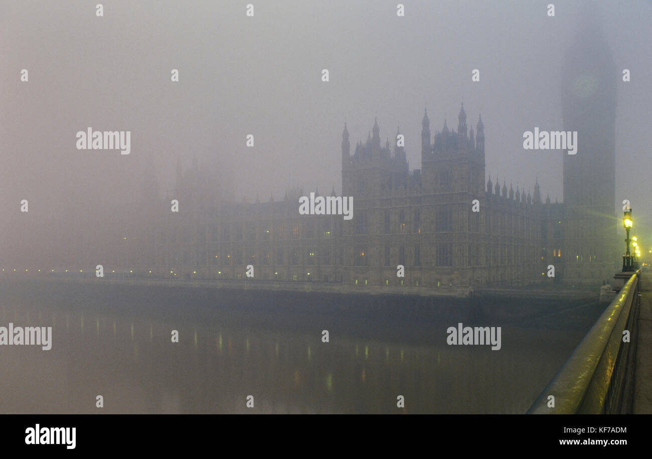 Palace of Westminster in fog, London, England, UK Stock Photo - Alamy