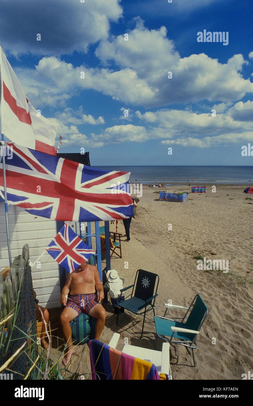 Patriotic beach huts at Chapel Point. Chapel St Leonards. Near Skegness ...