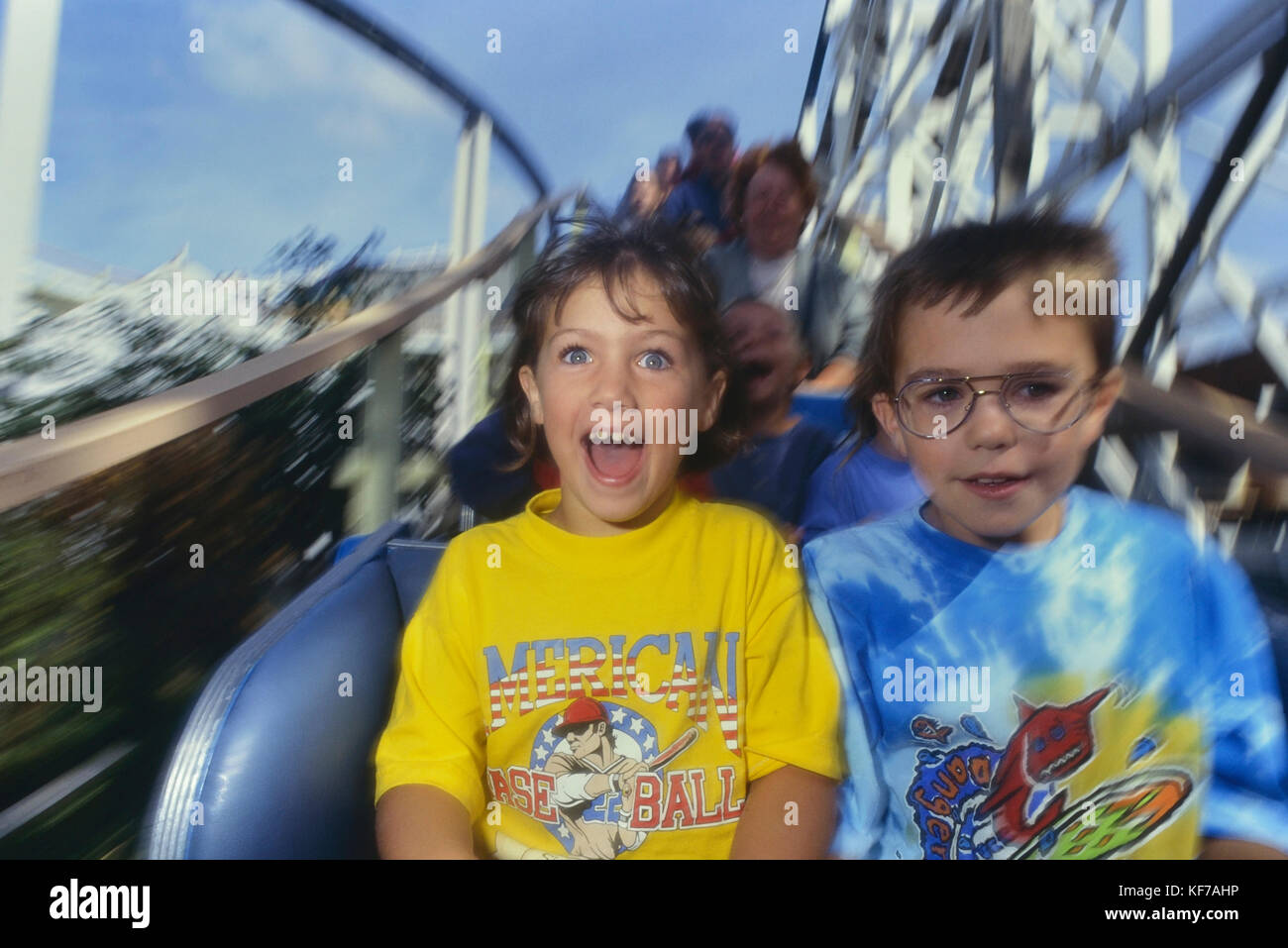Children riding a roller coaster, Blackpool, Lancashire, England. UK ...