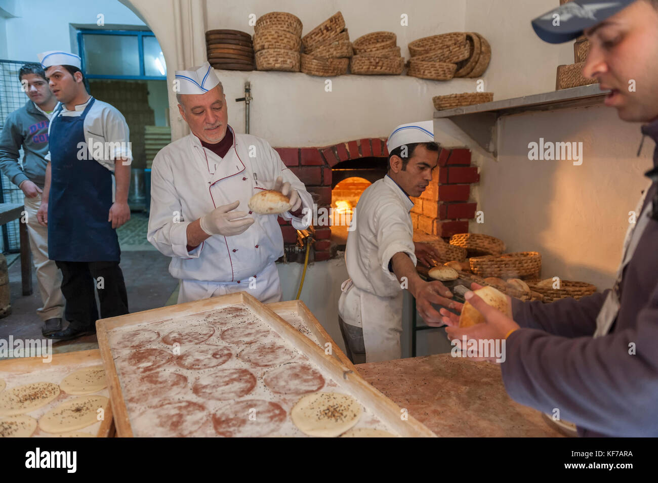 Bread Making At The Bakery At Haret Jdoudna, Madaba, Jordan, Middle ...