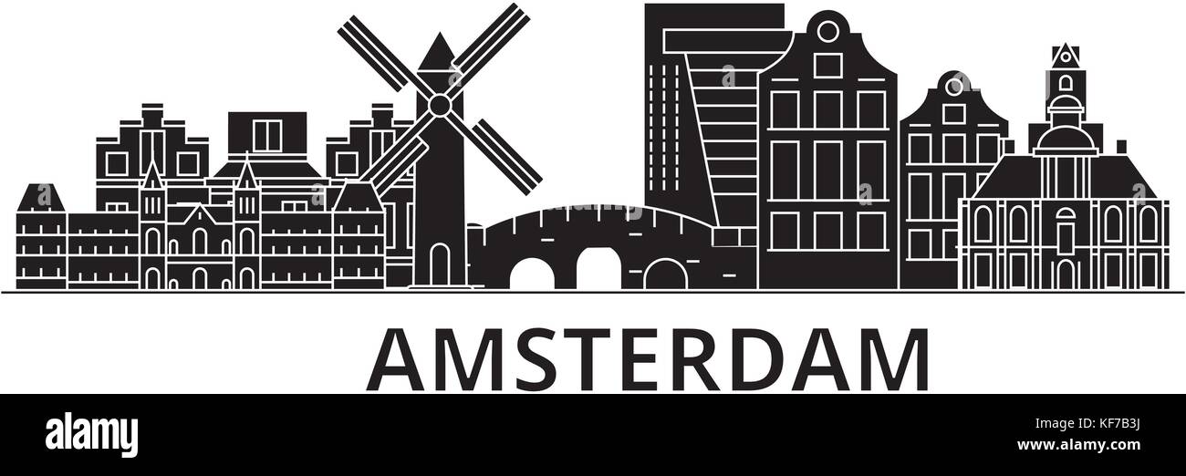 Amsterdam architecture vector city skyline, travel cityscape with ...