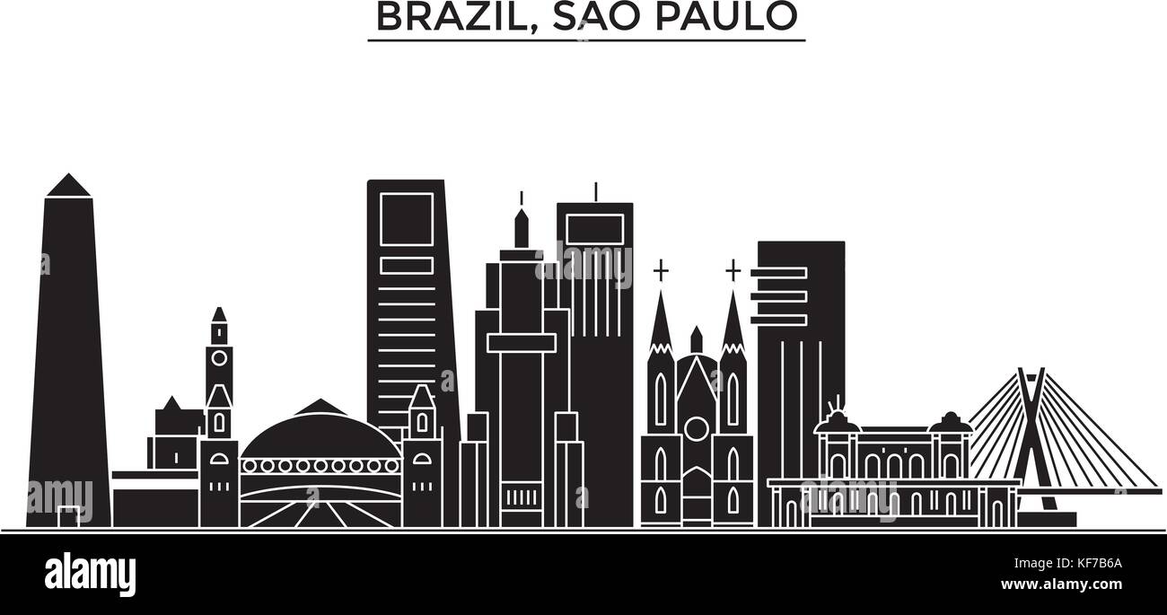 Brazil, Sao Paulo architecture vector city skyline, travel cityscape ...