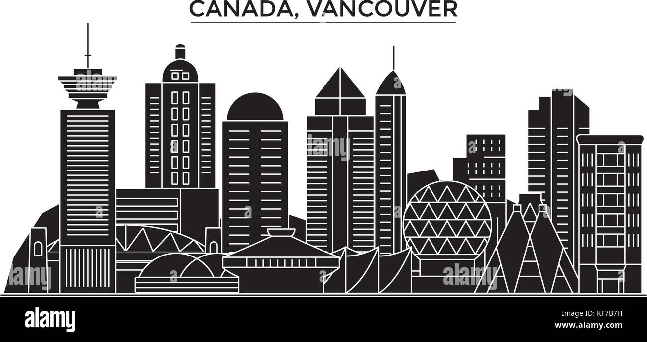 Canada, Vancouver architecture vector city skyline, travel cityscape ...