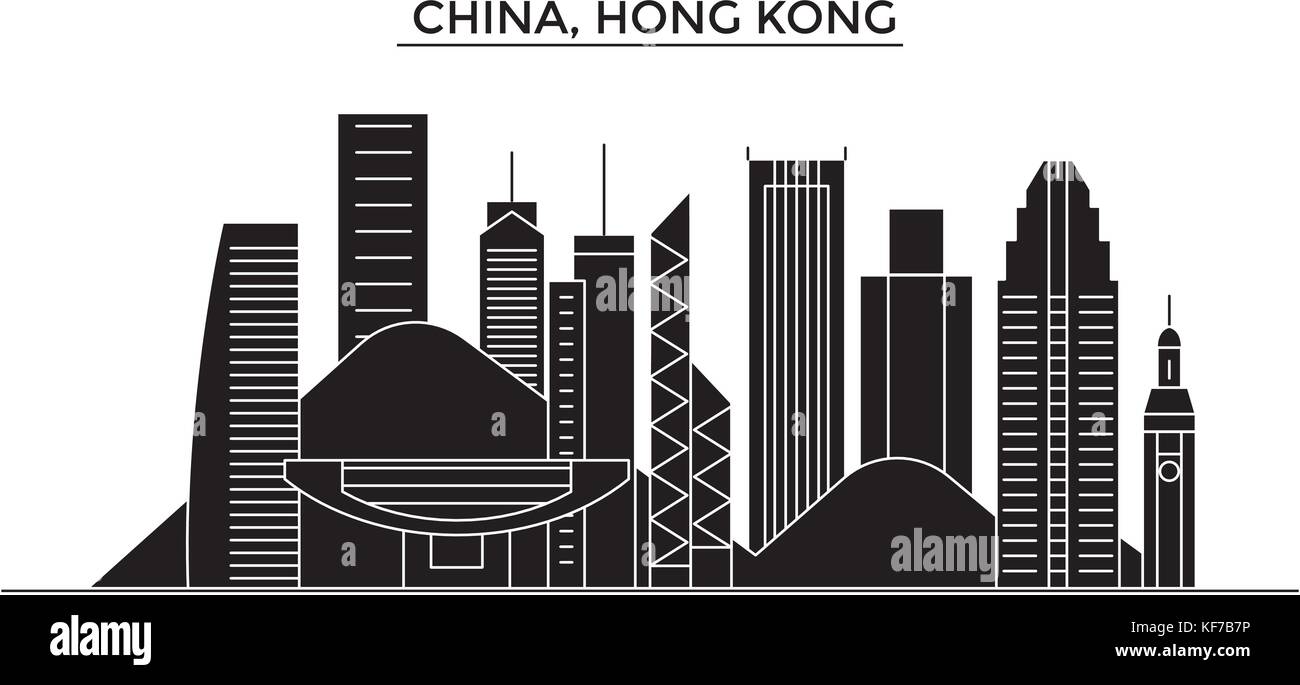 China, Hong Kong architecture vector city skyline, travel cityscape ...