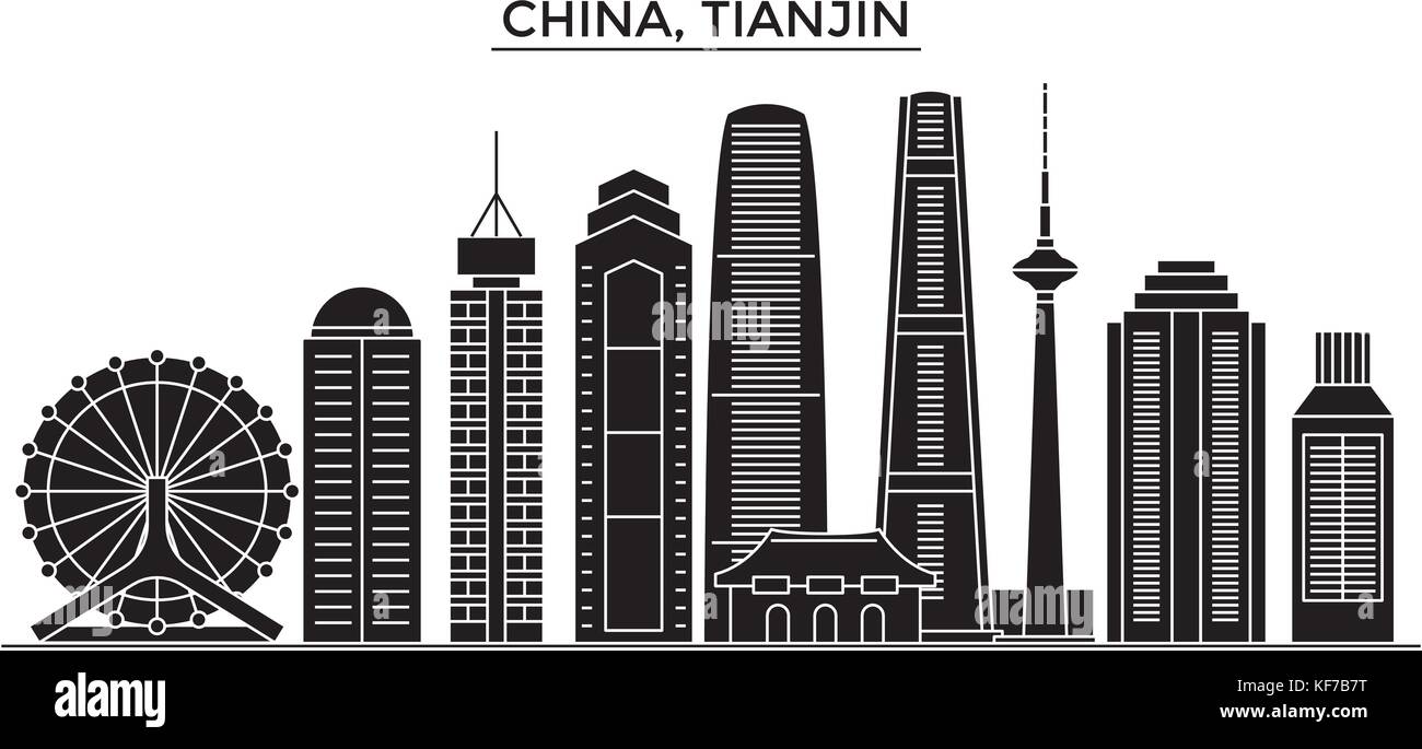 China, Tianjin architecture vector city skyline, travel cityscape with ...