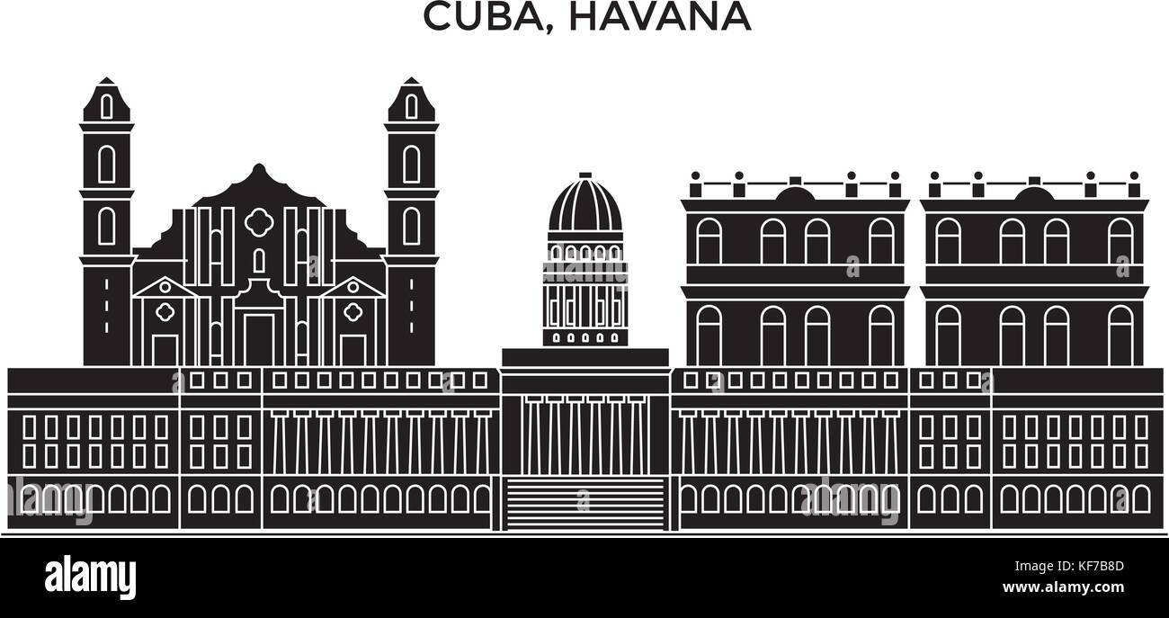 Cuba, Havana City architecture vector city skyline, travel cityscape ...