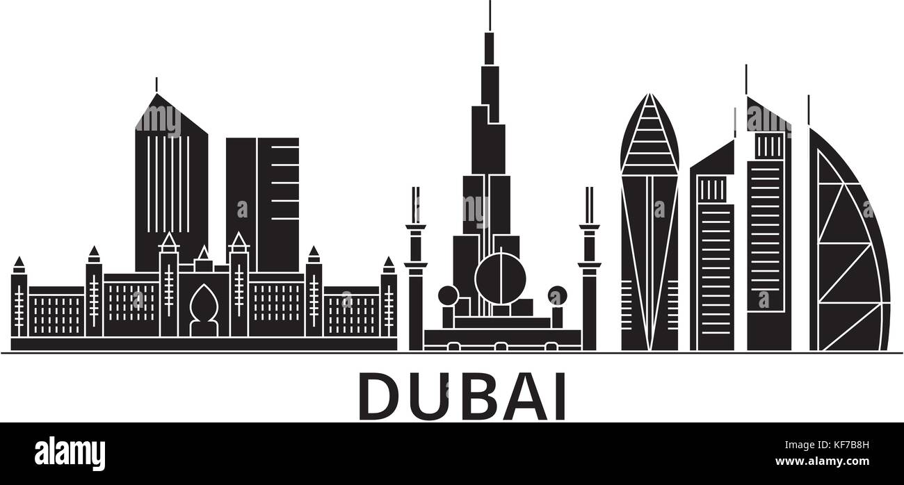 Dubai architecture vector city skyline, travel cityscape with landmarks ...