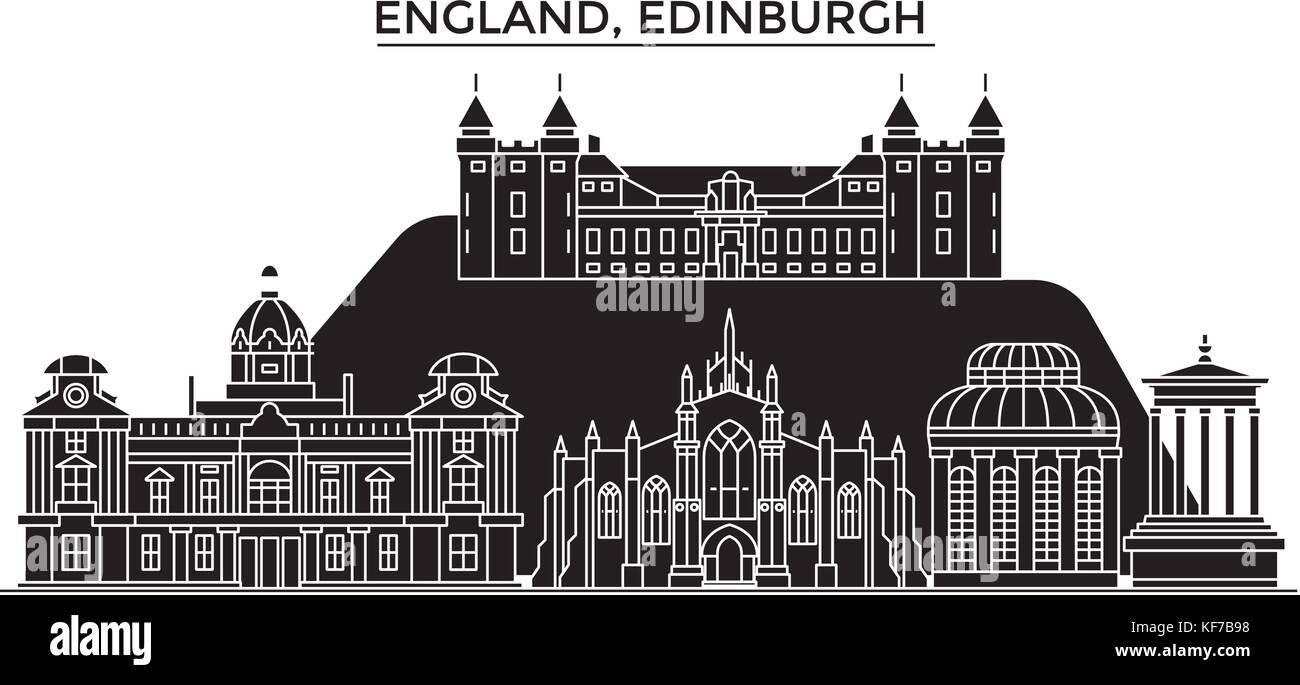 England, Edinburgh architecture vector city skyline, travel cityscape ...