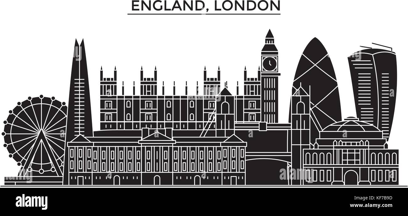 England, London architecture vector city skyline, travel cityscape with ...