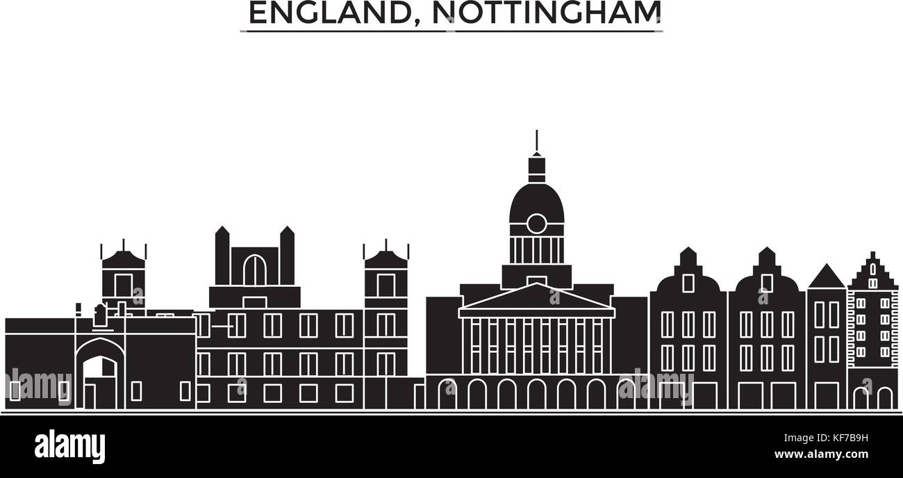England, Nottingham architecture vector city skyline, travel cityscape ...
