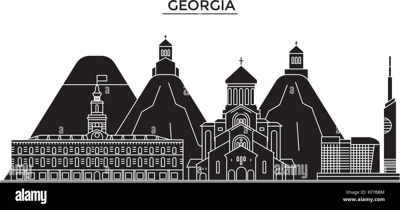 Georgia architecture vector city skyline, travel cityscape with ...