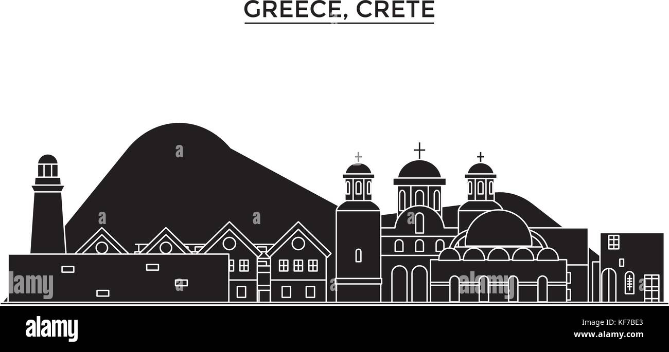 Greece, Crete architecture vector city skyline, travel cityscape with ...