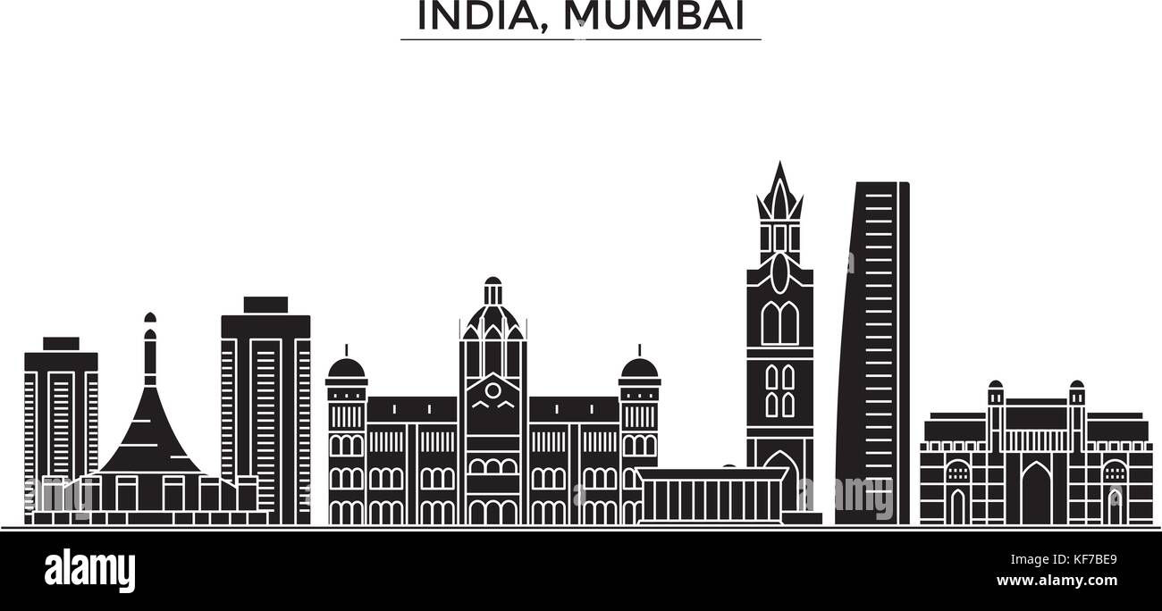 India, Mumbai architecture vector city skyline, travel cityscape with ...