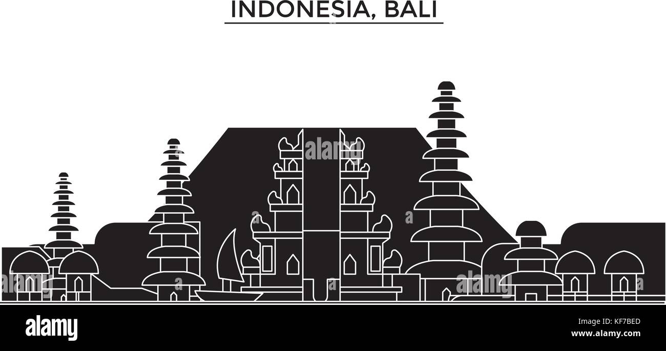 Indonesia, Bali architecture vector city skyline, travel cityscape with ...