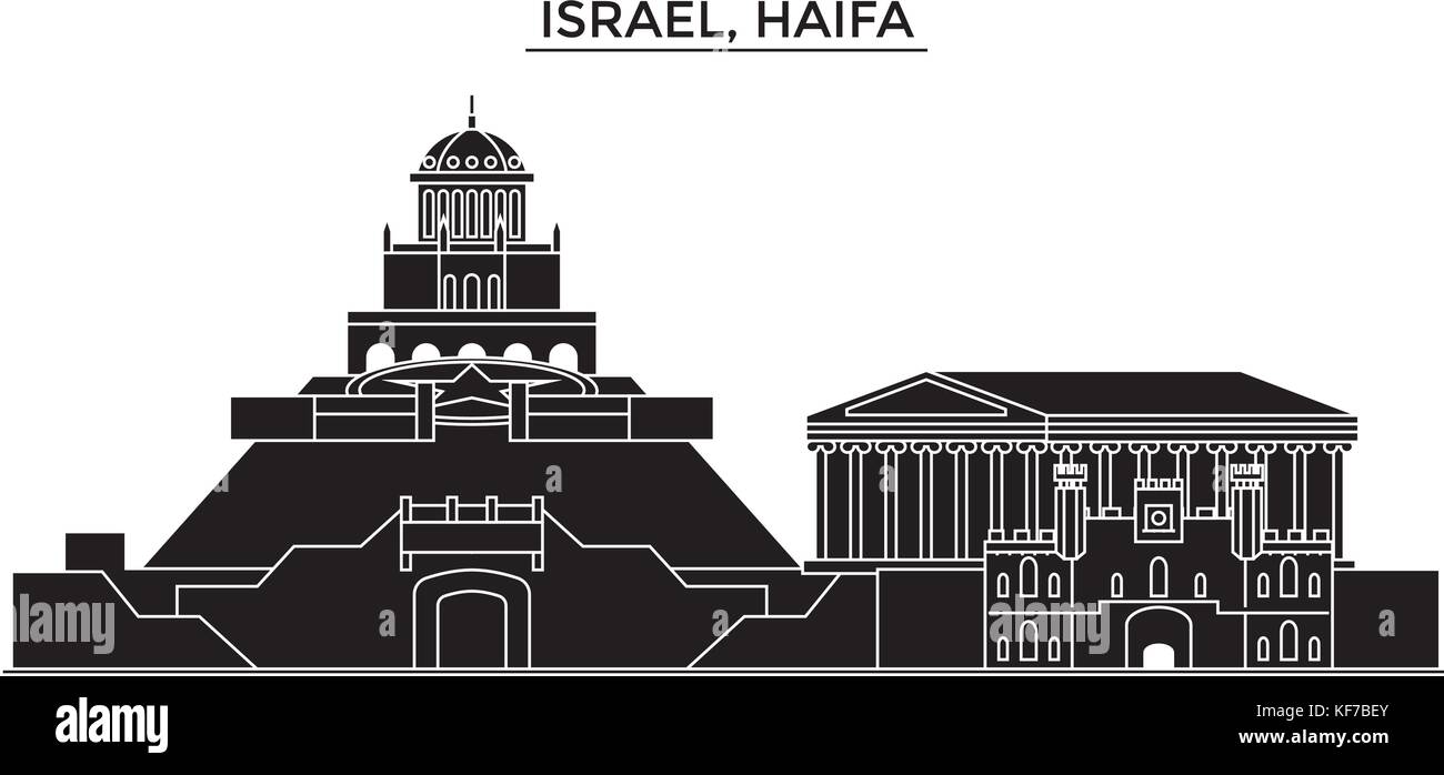 Israel, Haifa architecture vector city skyline, travel cityscape with ...
