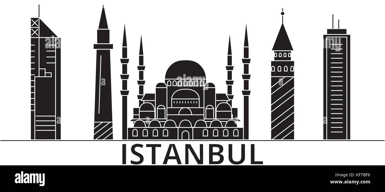 Istanbul architecture vector city skyline, travel cityscape with ...