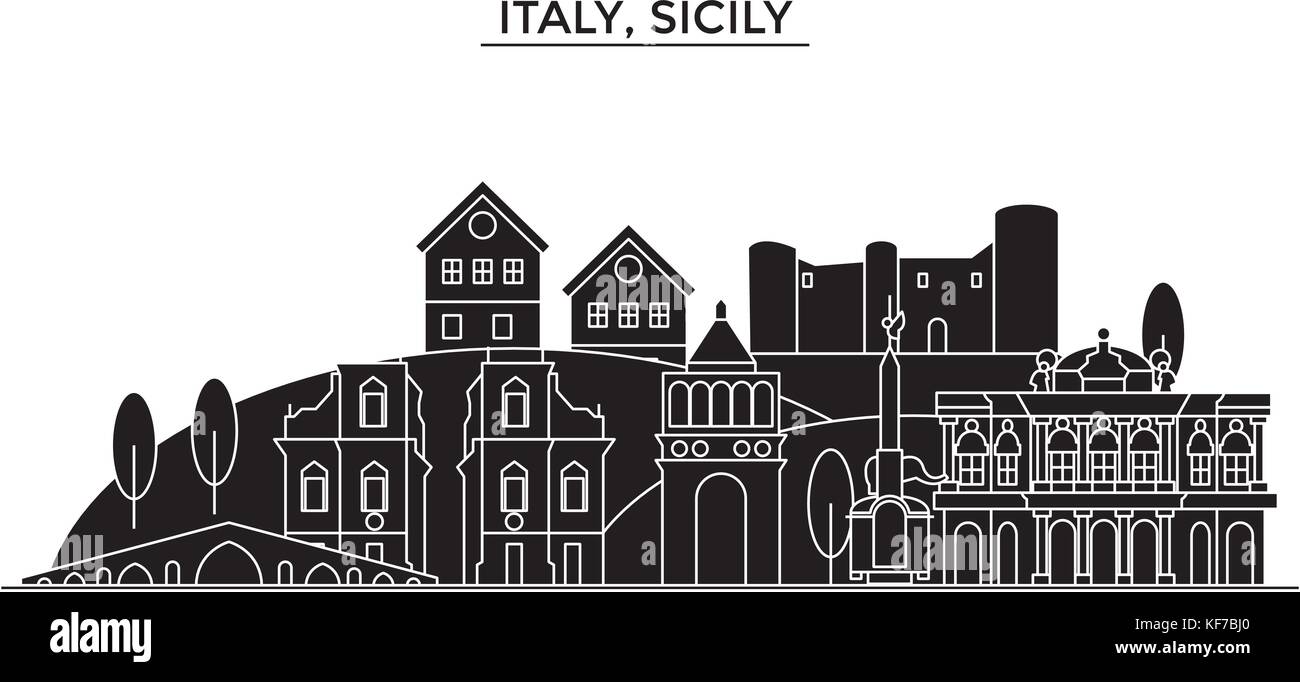 Italy, Sicily architecture vector city skyline, travel cityscape with ...