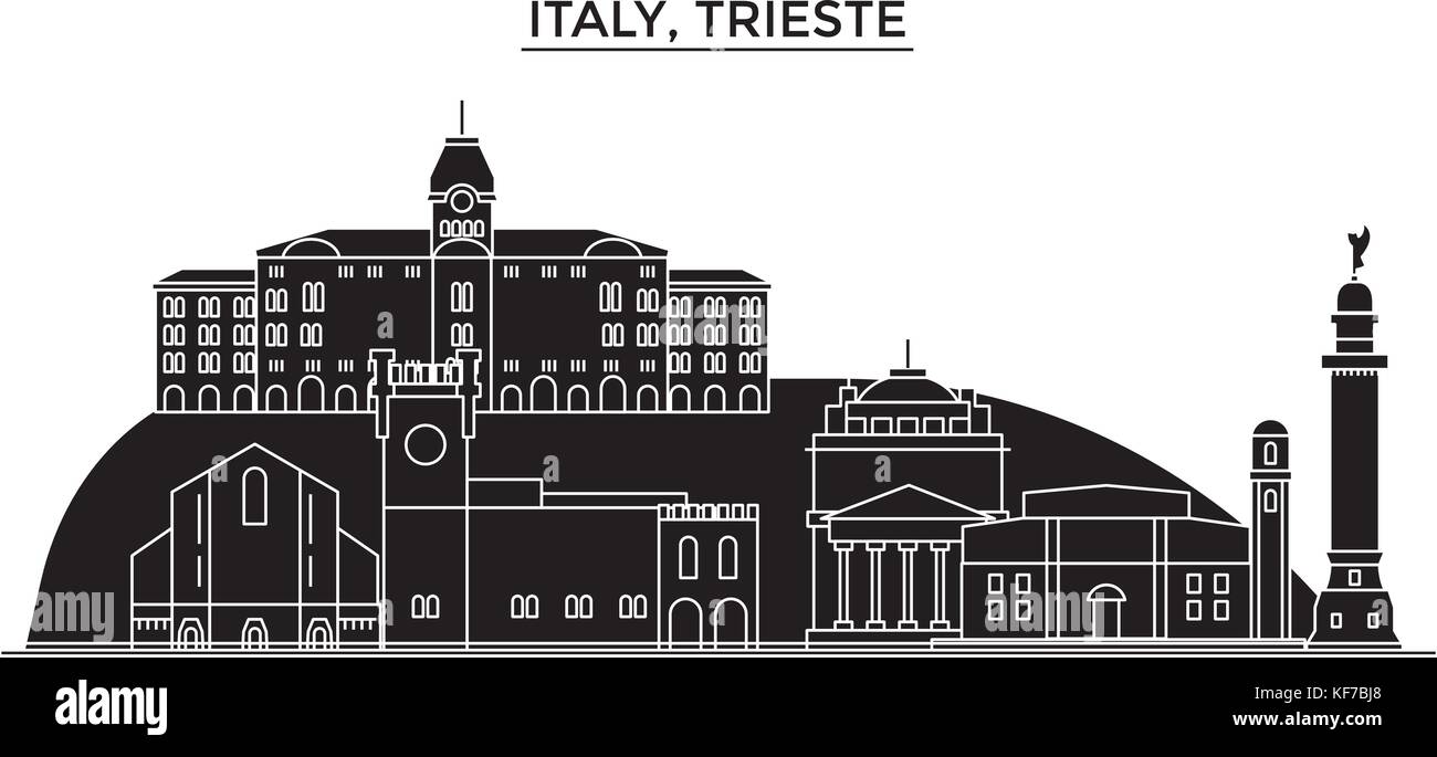 Italy, Trieste architecture vector city skyline, travel cityscape with ...