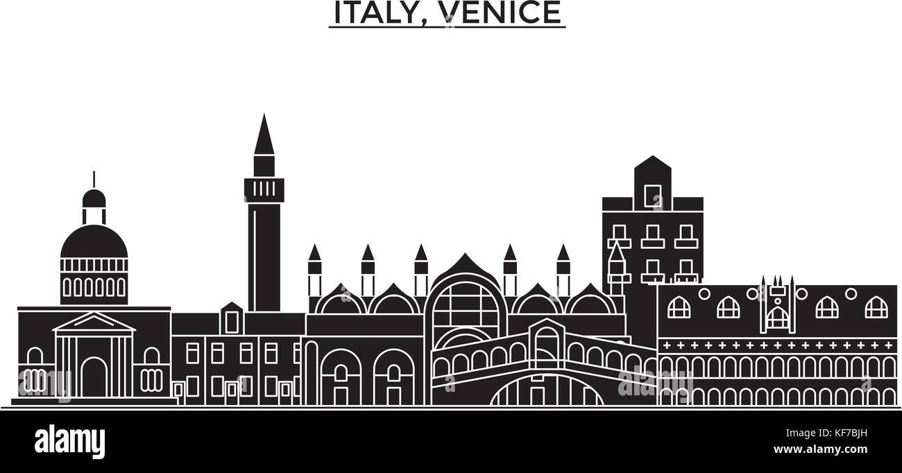 Italy, Venice architecture vector city skyline, travel cityscape with ...