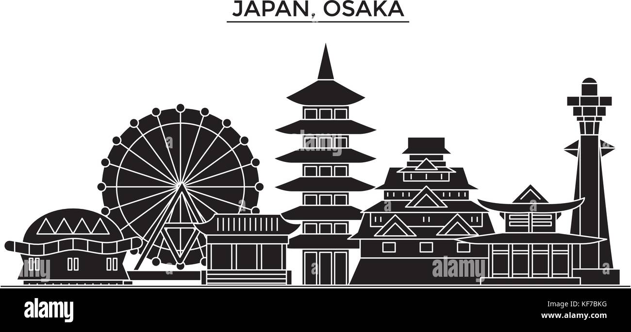 Japan, Osaka architecture vector city skyline, travel cityscape with ...