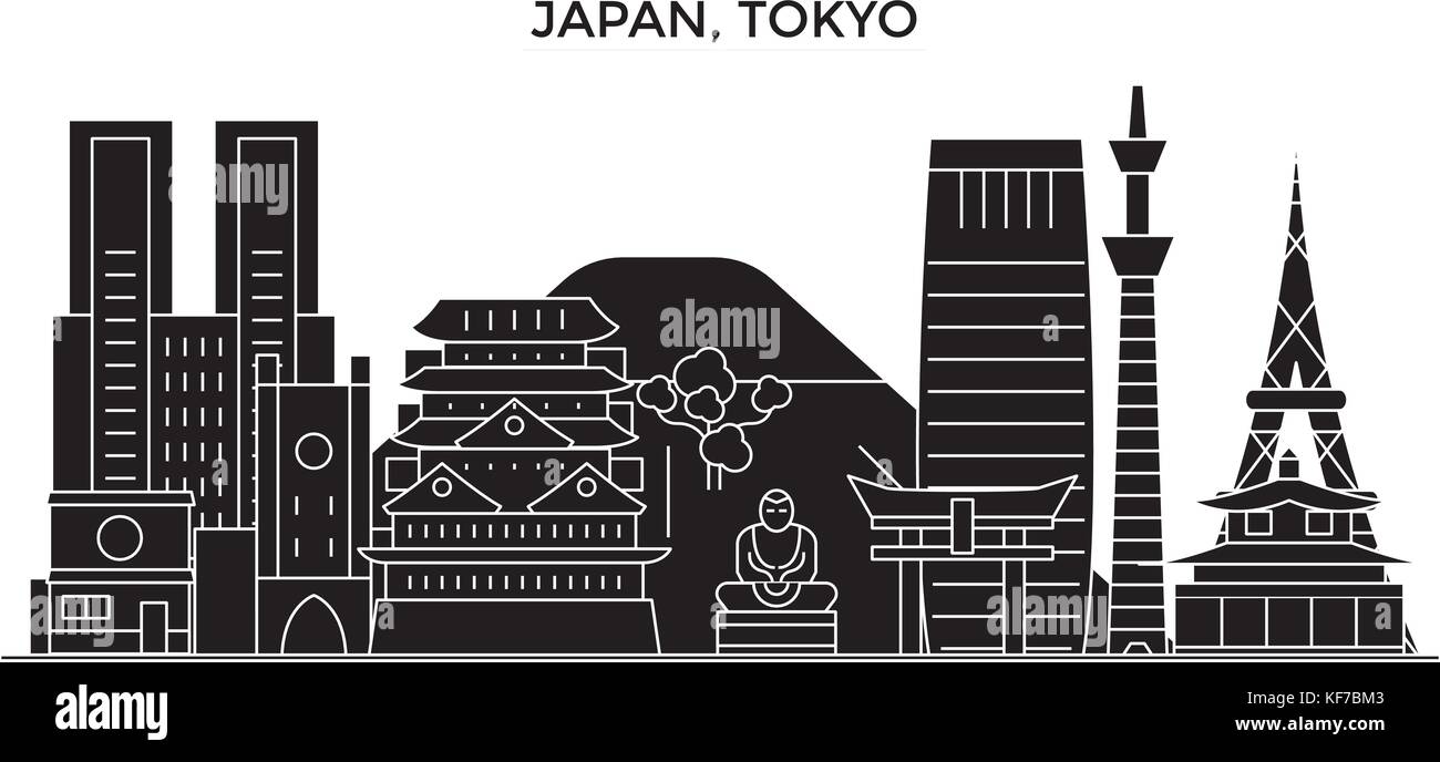 Japan, Tokyo architecture vector city skyline, travel cityscape with ...