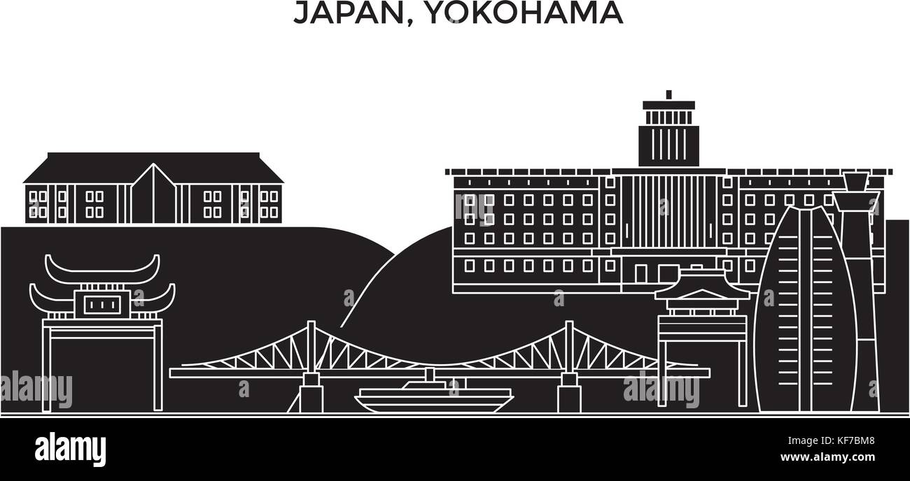 Japan, Yokohama architecture vector city skyline, travel cityscape with ...