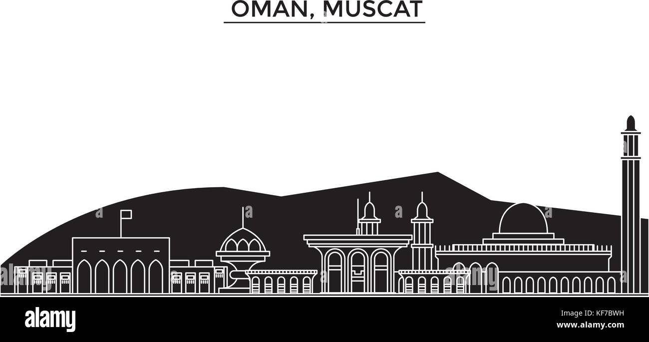 Oman, Muscat architecture vector city skyline, travel cityscape with ...