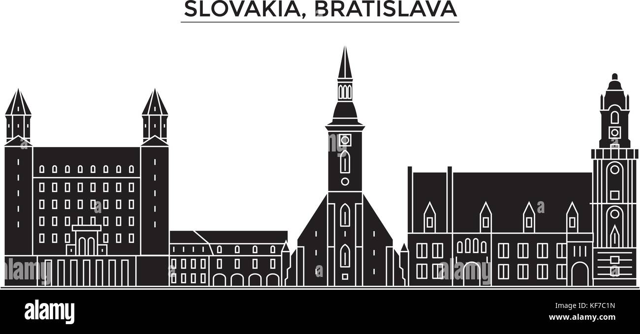 Slovakia, Bratislava architecture vector city skyline, travel cityscape ...
