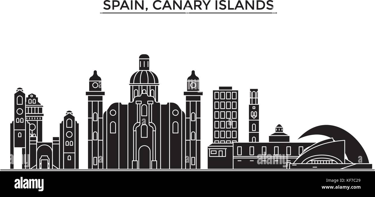 Spain, Canary Islands architecture vector city skyline, travel ...