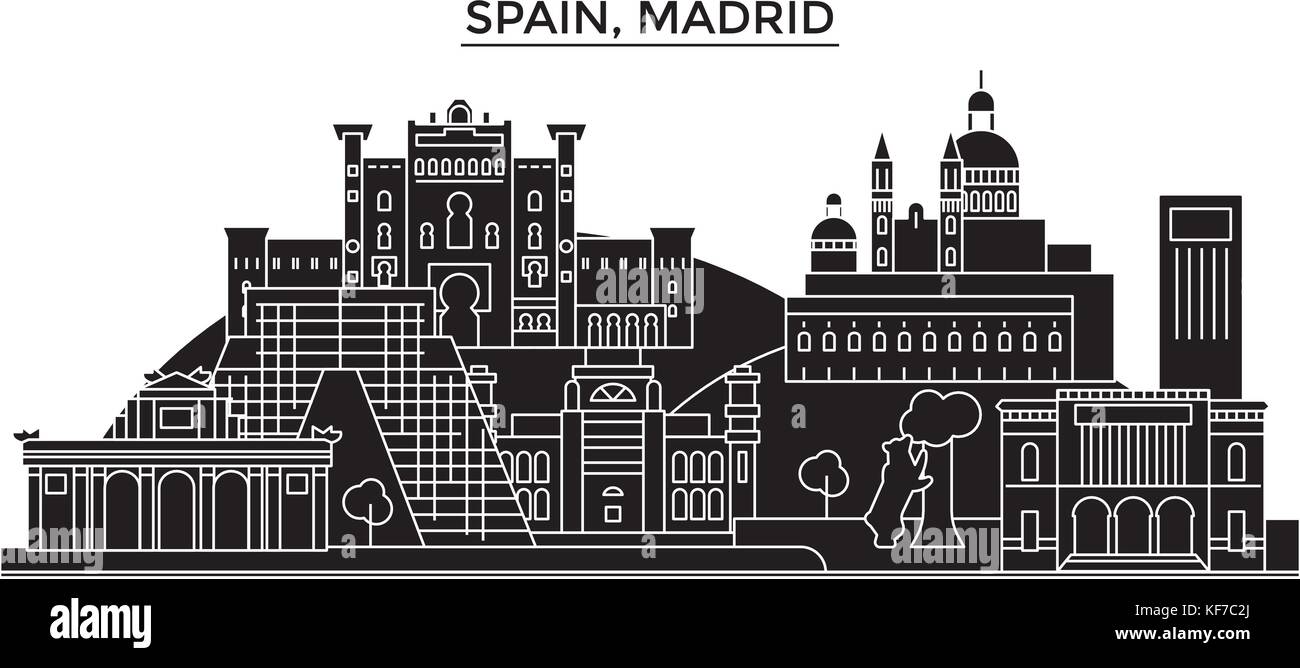 Spain, Madrid architecture vector city skyline, travel cityscape with ...