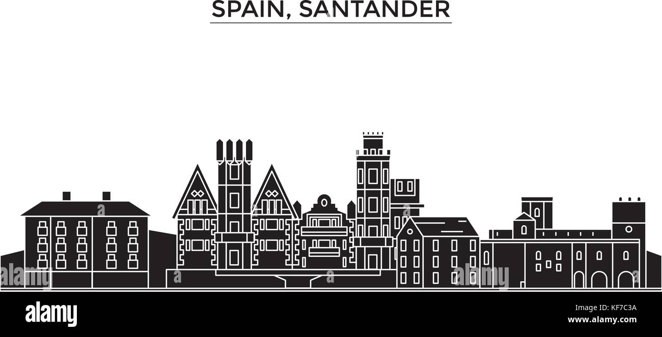 Spain, Santander architecture vector city skyline, travel cityscape ...