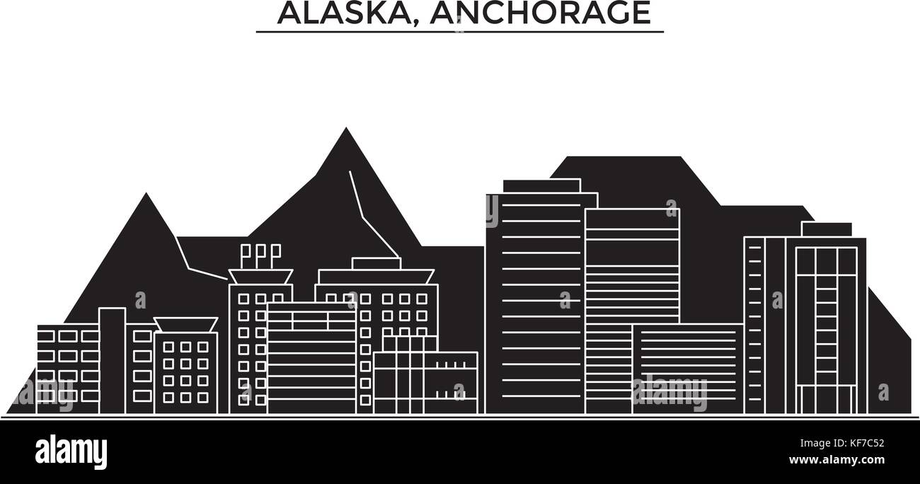 Usa, Alaska, Anchorage architecture vector city skyline, travel ...