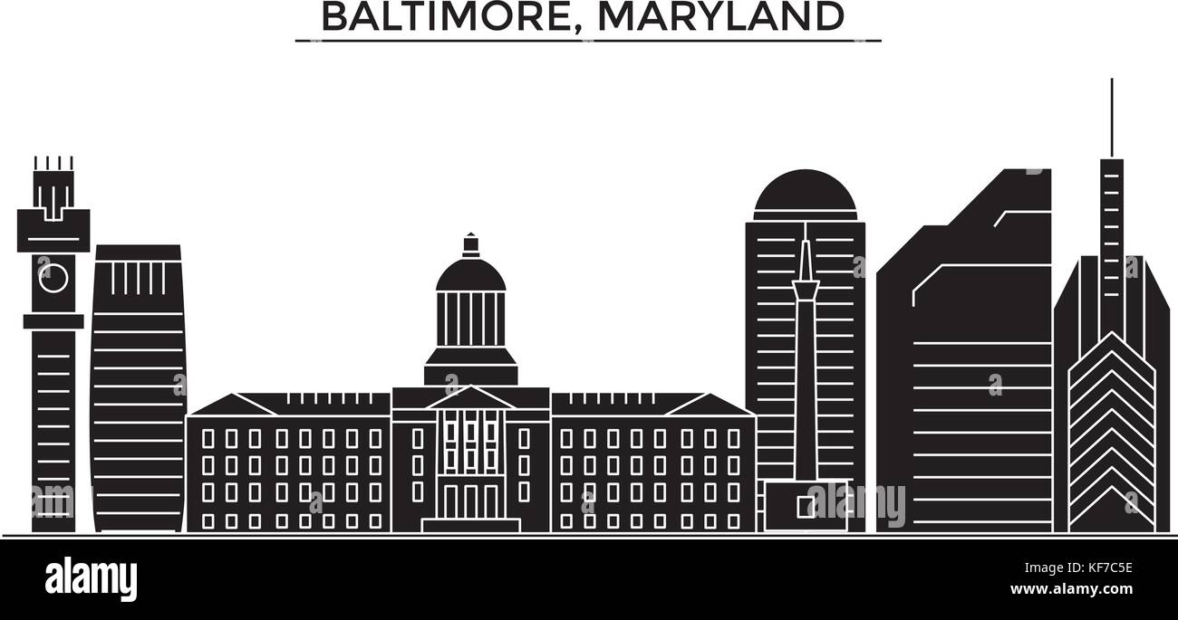 Usa, Baltimore, Maryland architecture vector city skyline, travel ...