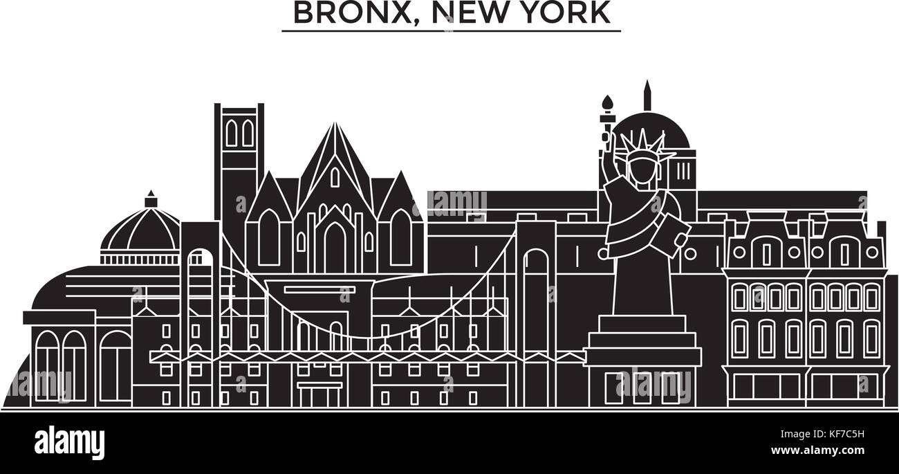 Usa, Bronx, New York architecture vector city skyline, travel cityscape ...