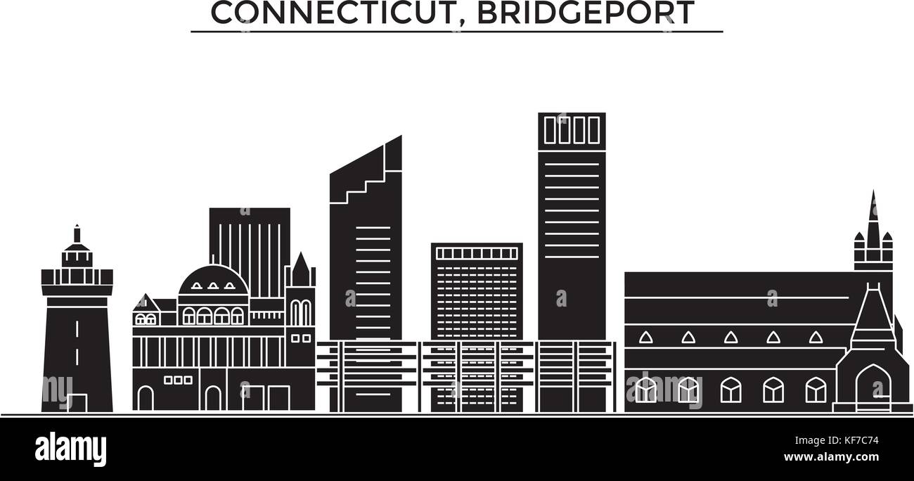 Usa, Connecticut, Bridgeport architecture vector city skyline, travel ...