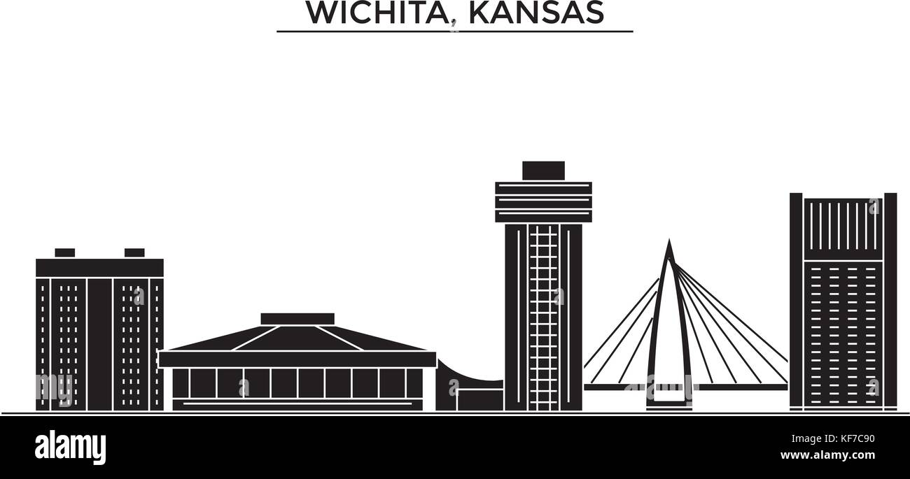 Usa, Kansas, Wichita architecture vector city skyline, travel cityscape ...