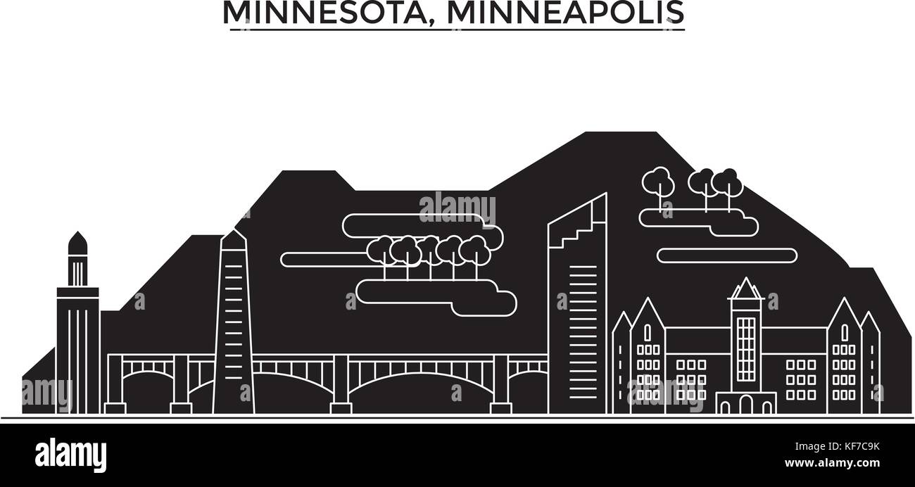 Usa, Minnesota, Minneapolis architecture vector city skyline, travel ...