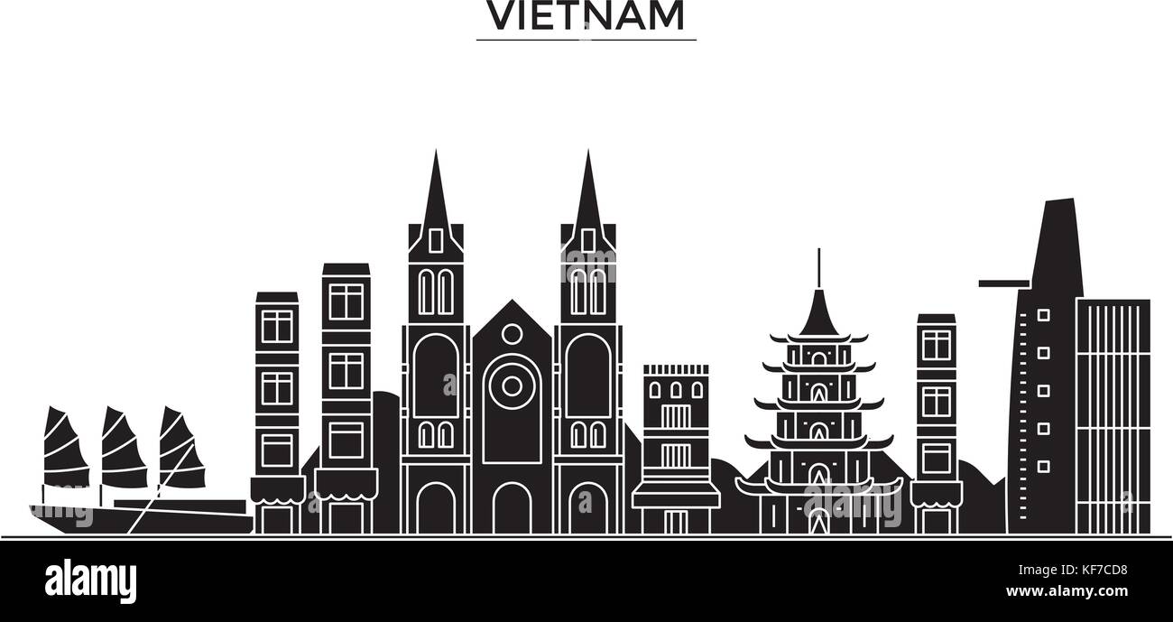 Vietnam architecture vector city skyline, travel cityscape with ...