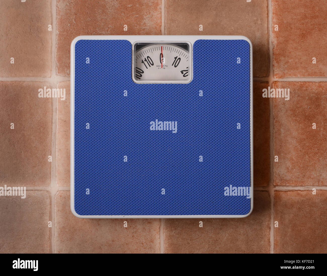 Bathroom scale isolated on terracotta floor background - closeup Stock ...