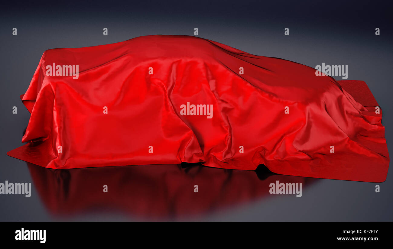 Car covered with red cloth. 3D illustration Stock Photo - Alamy