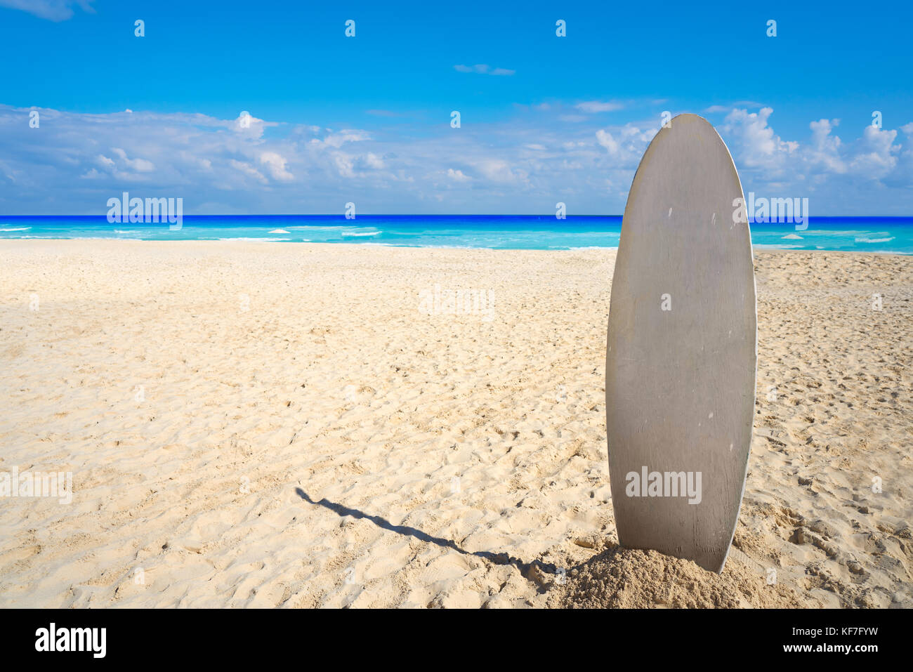 Cancun Playa Delfines beach surf board in Riviera Maya of Mexico Stock ...