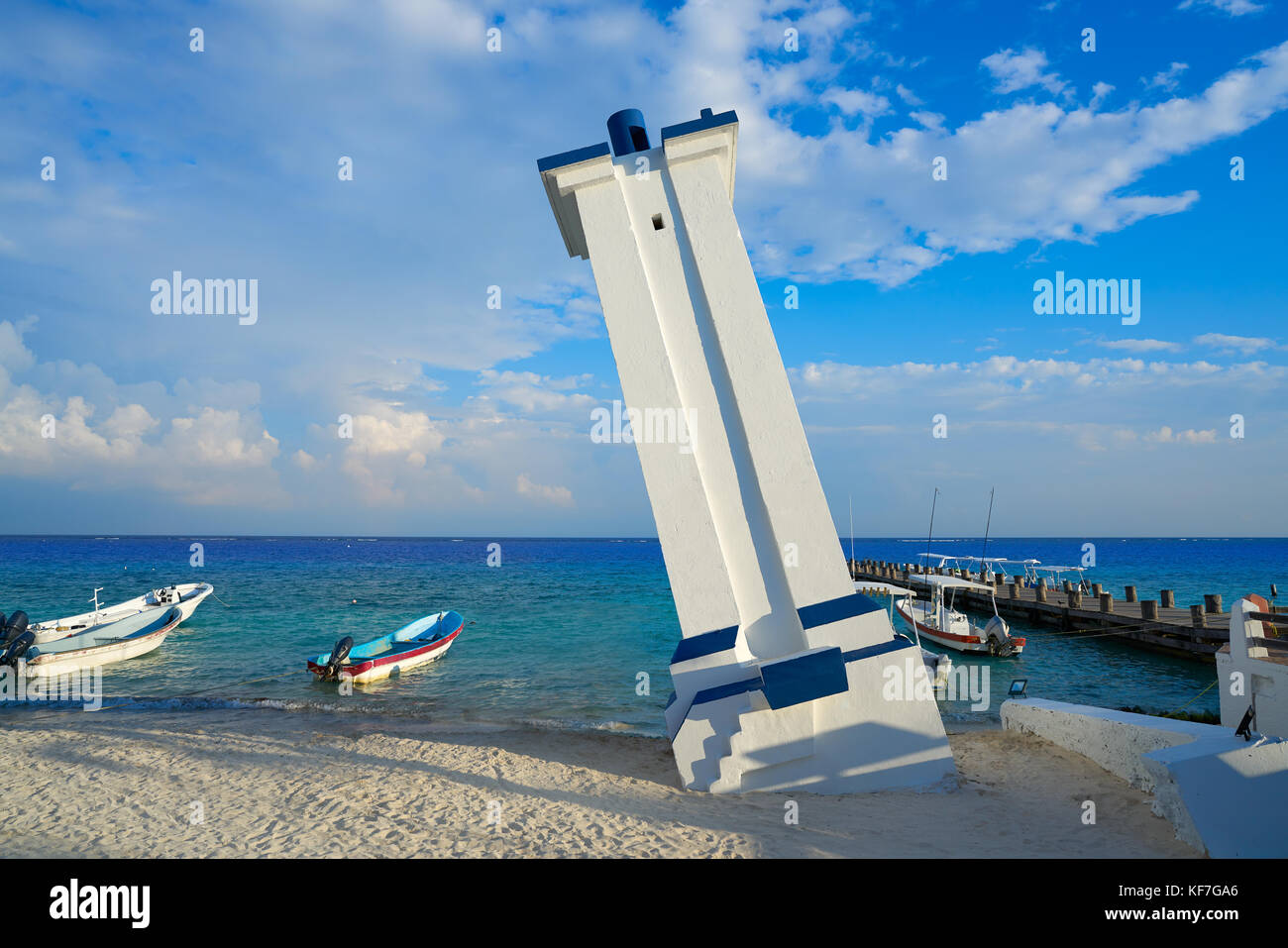 Puerto Morelos old bent lighthouse in Mayan Riviera Maya of Mexico ...