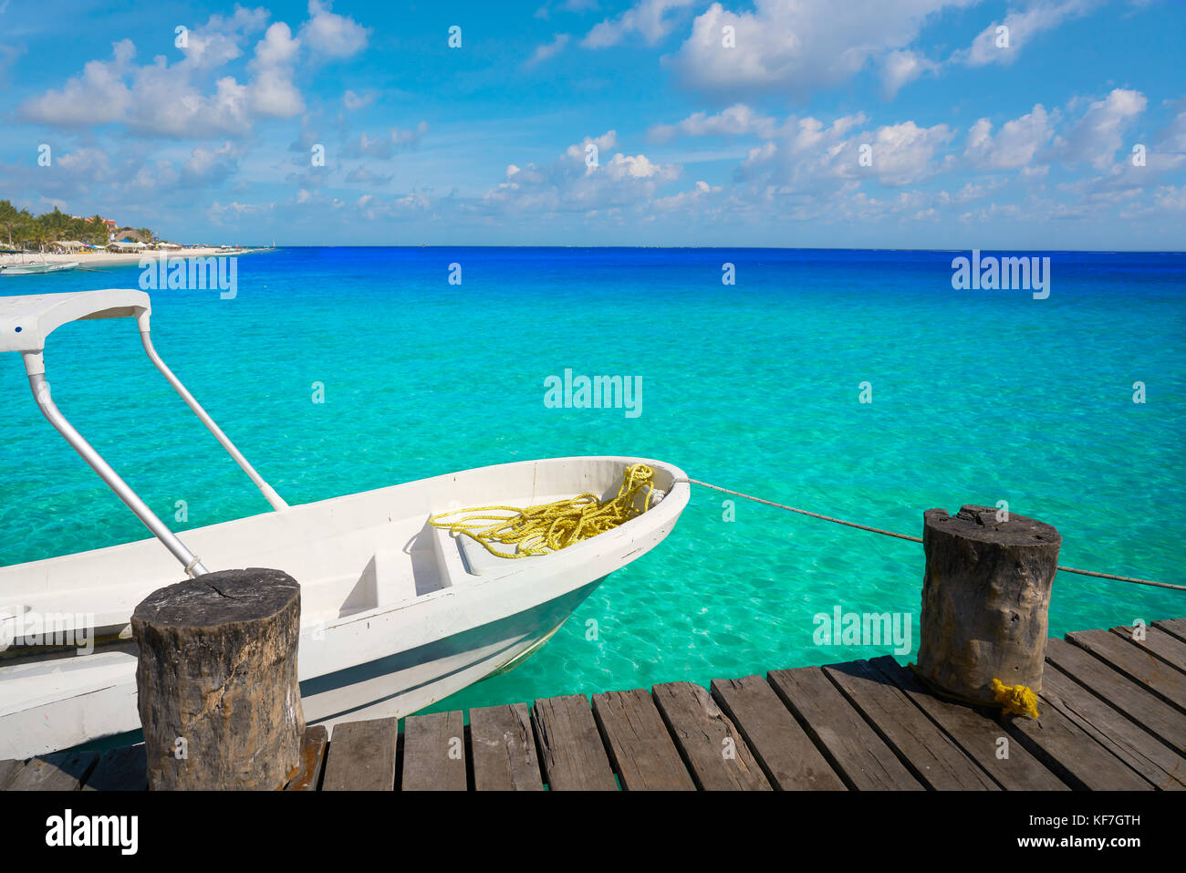 Riviera Maya wood pier and boats in Mayan Mexico Stock Photo - Alamy