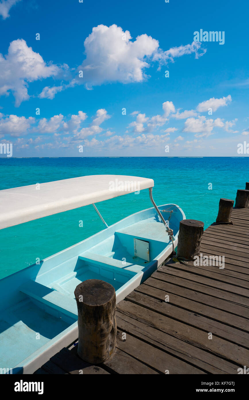 Riviera Maya wood pier and boats in Mayan Mexico Stock Photo - Alamy
