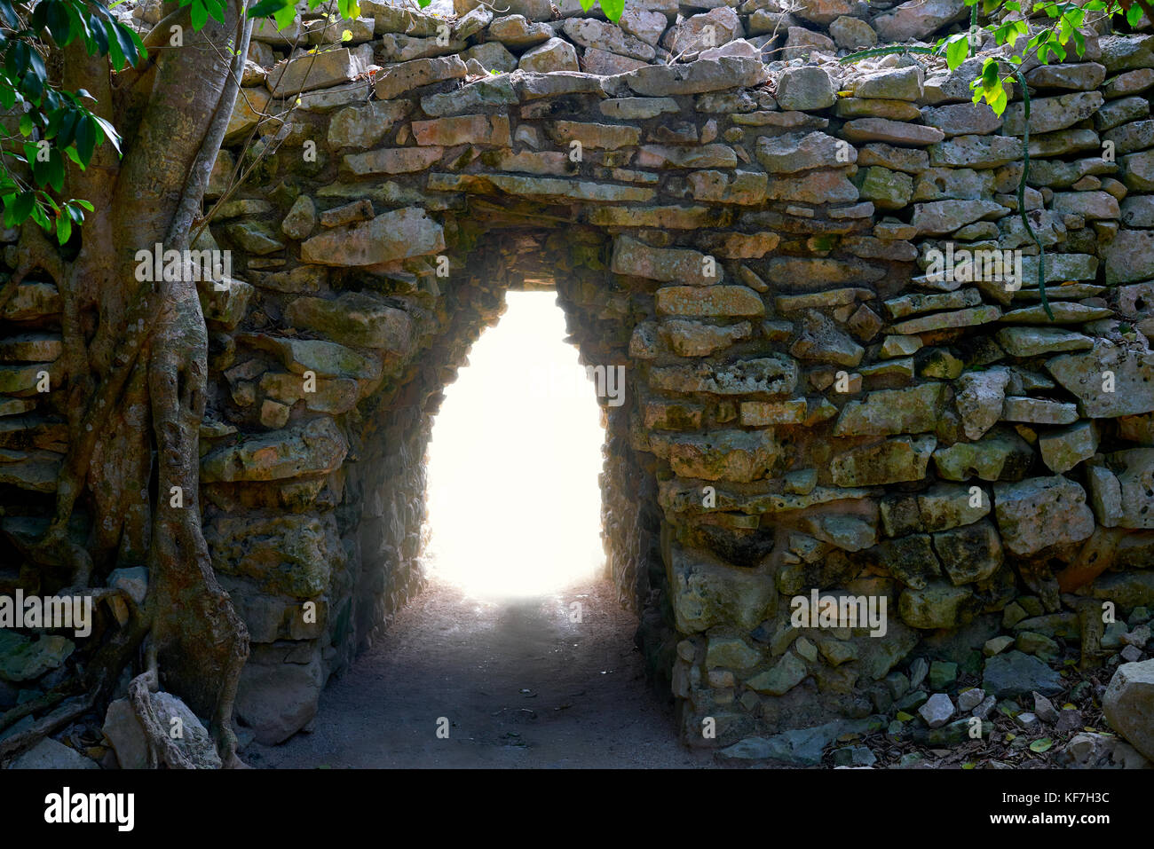 Tulum Mayan arch entrance corridor to ruins in Riviera Maya of Mexico ...